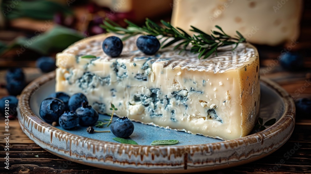 Dor Blue cheese on a blue plate: super high image quality, an exquisite ...