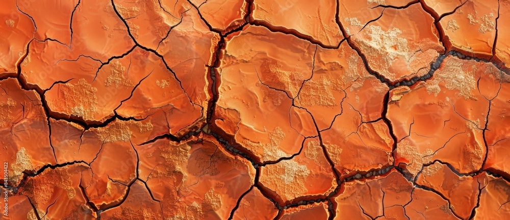 Abstract background of cracked clay red earth texture showcasing the ...