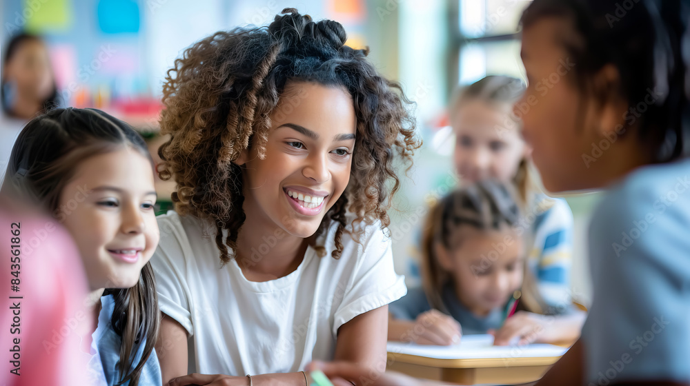 black afro american female teacher teaching her students in classroom ...