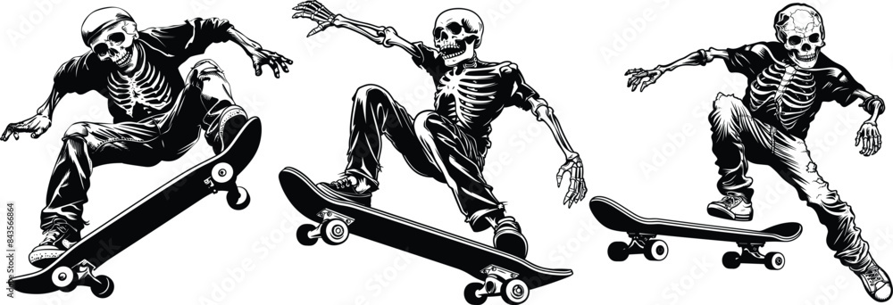 Vector set of Skateboard Skeleton. skull skater jumping kickflip ...