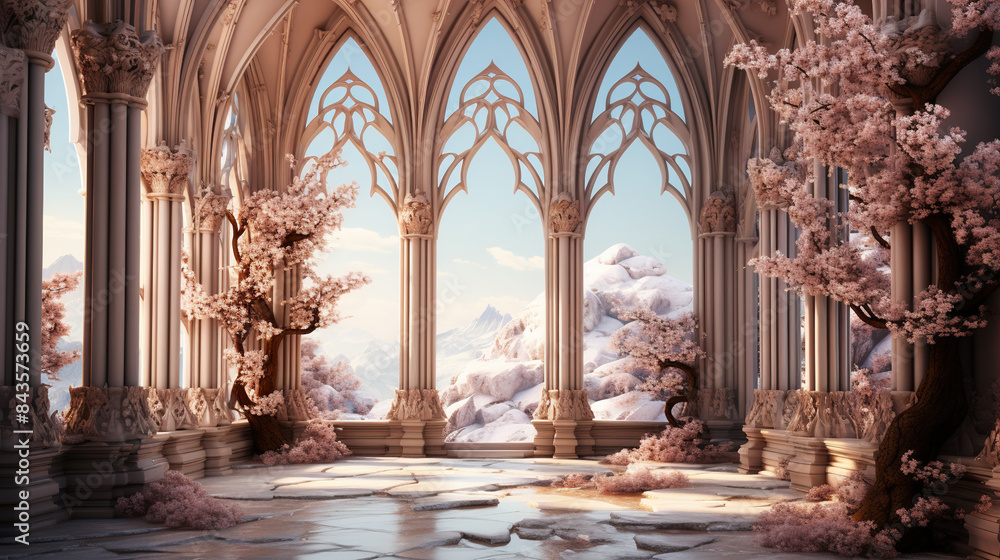 Rivendell mansion-castle, rococo architectural, gothic columns windows ...