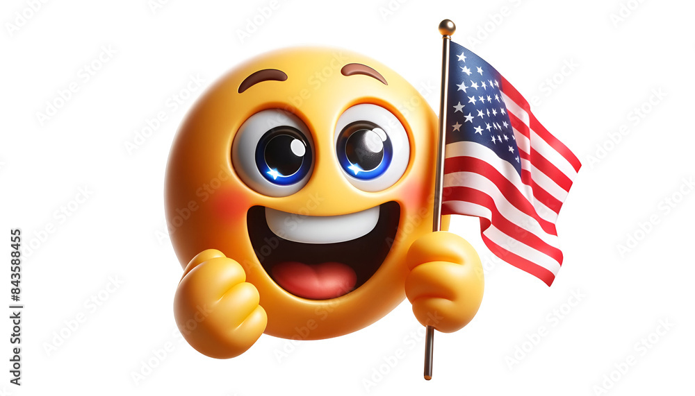 Happy emoji is holding american flag Stock Illustration | Adobe Stock