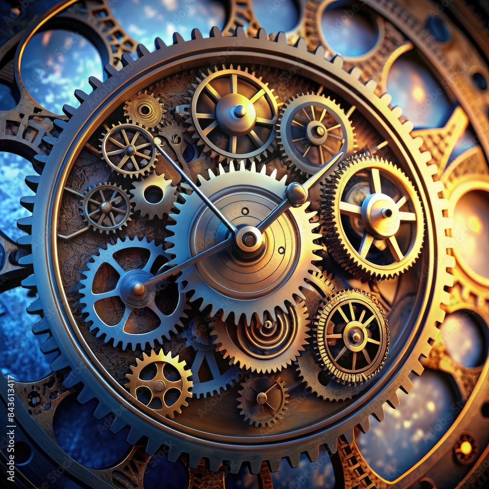 gears and cogs, abstract clock face and gears, mechanical precision and ...