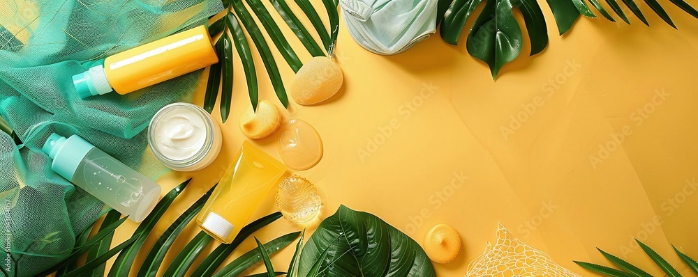 Flat lay design of summer safety tips with insect repellent, afterbite ...