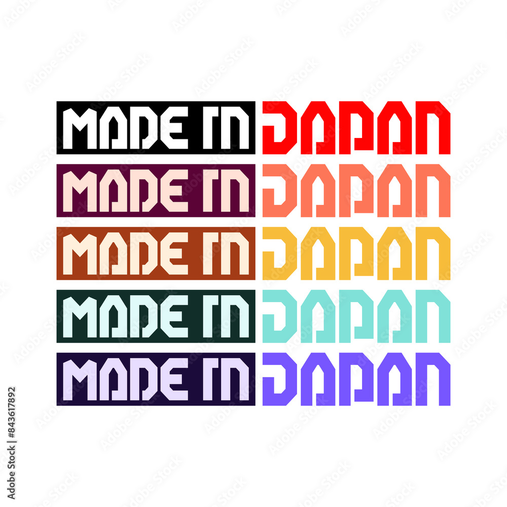 Colorful set of Made in Japan brand identity label. Minimal certificate ...