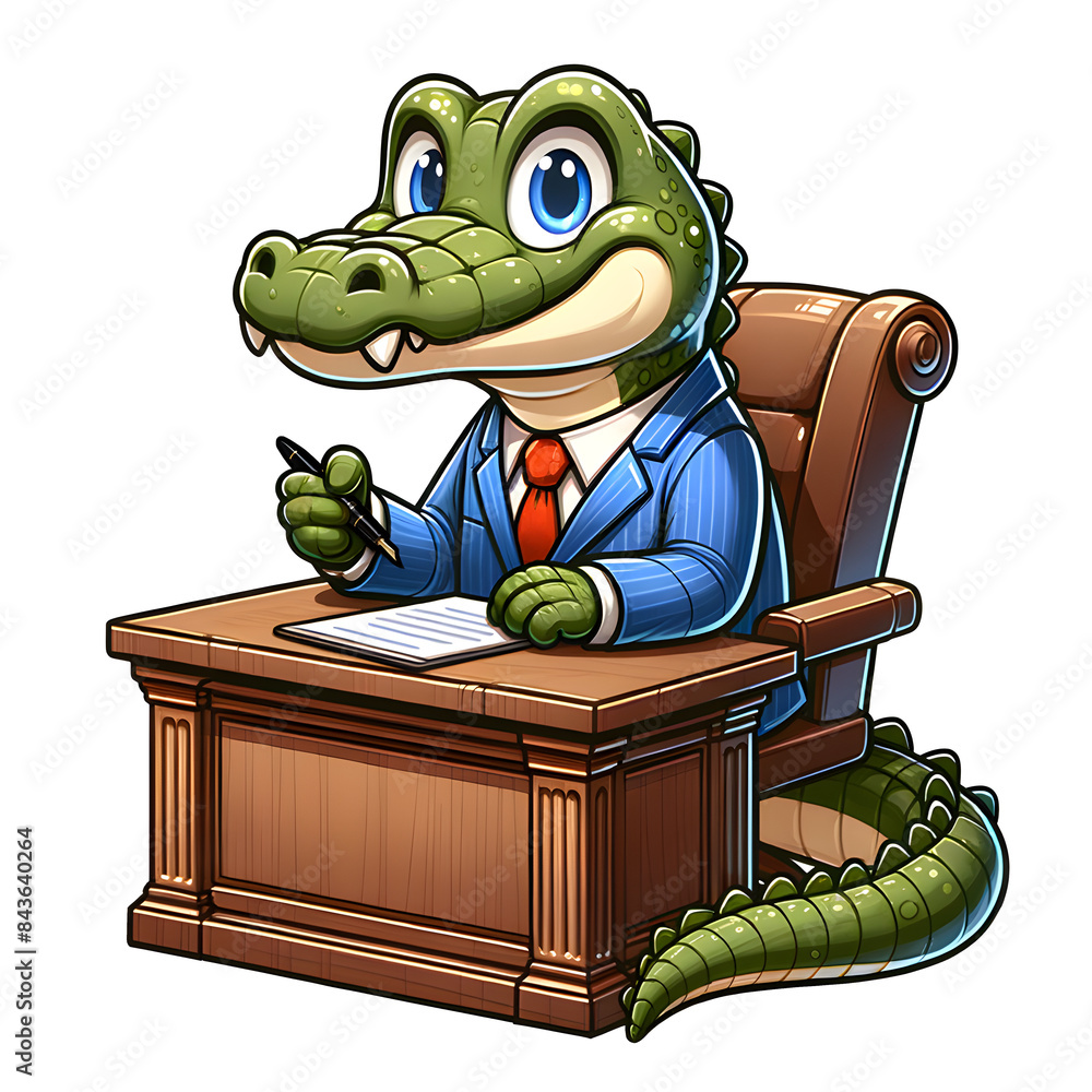 Cartoon illustration (PNG 300 dpi), Crocodile has become a president ...