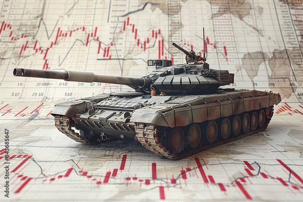 Miniature battle tank on stock market charts Stock Photo | Adobe Stock