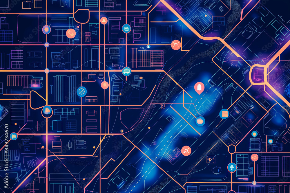 Location tracks dashboard. City street road. City streets and blocks ...