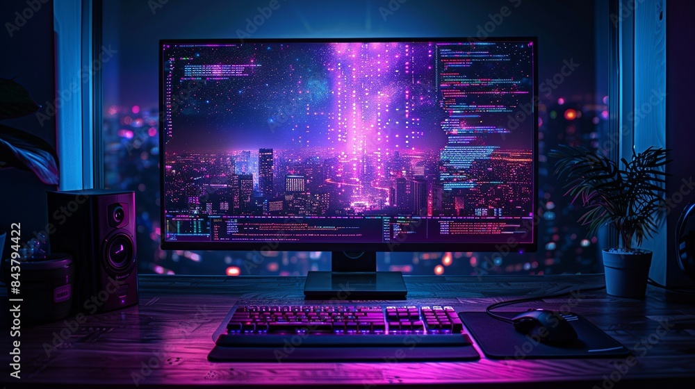 A blank screen filling with lines of code, gradually forming a complex ...