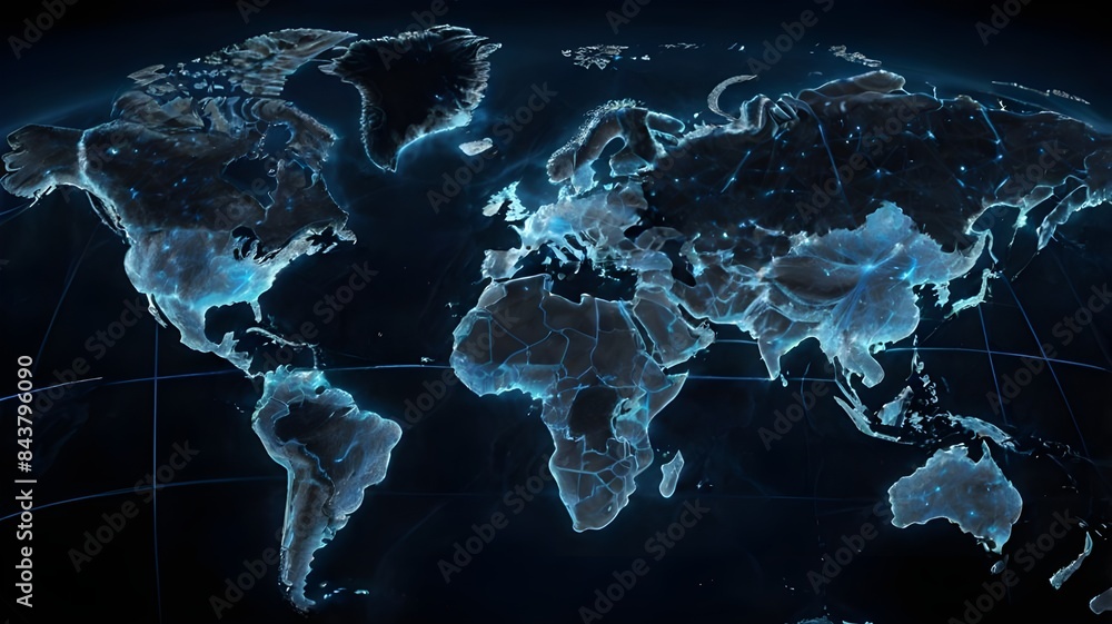 Digital world map planet Earth space global globe sky space 5G wireless ...