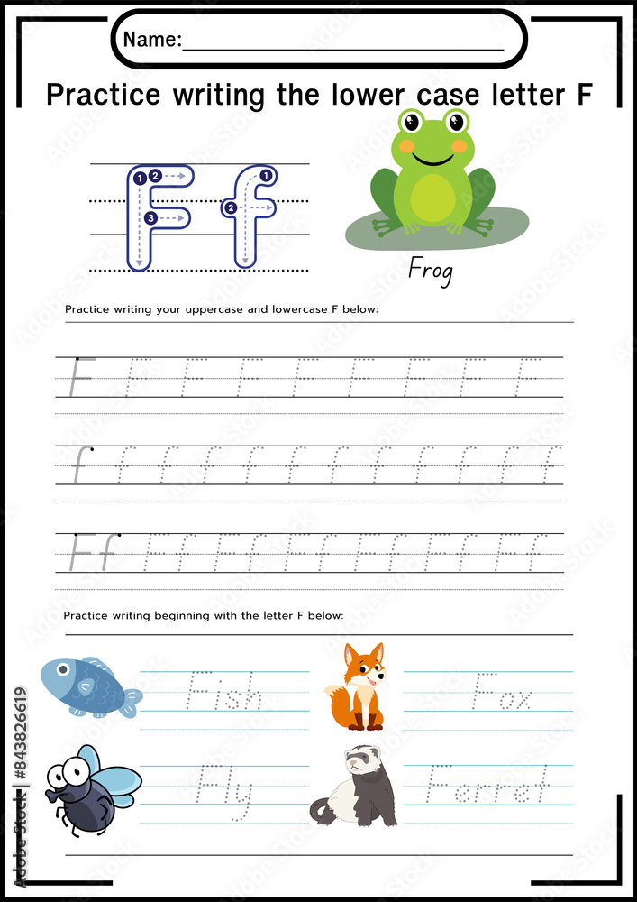 English alphabet writing practice sheets with cute pictures for kids to ...