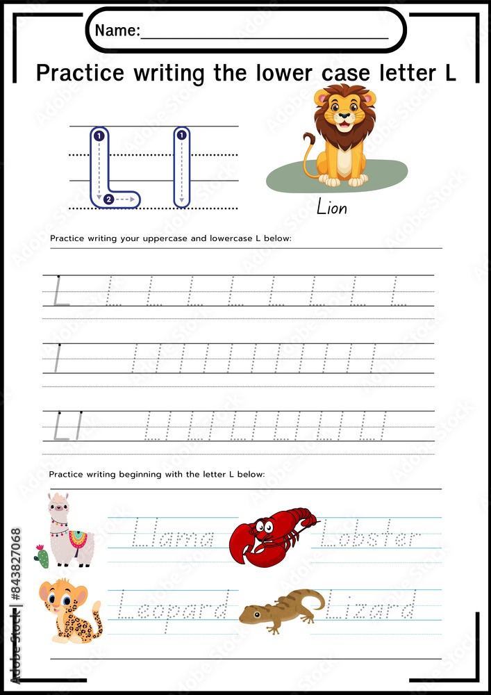 Stock-Illustration „English alphabet writing practice sheets with cute ...