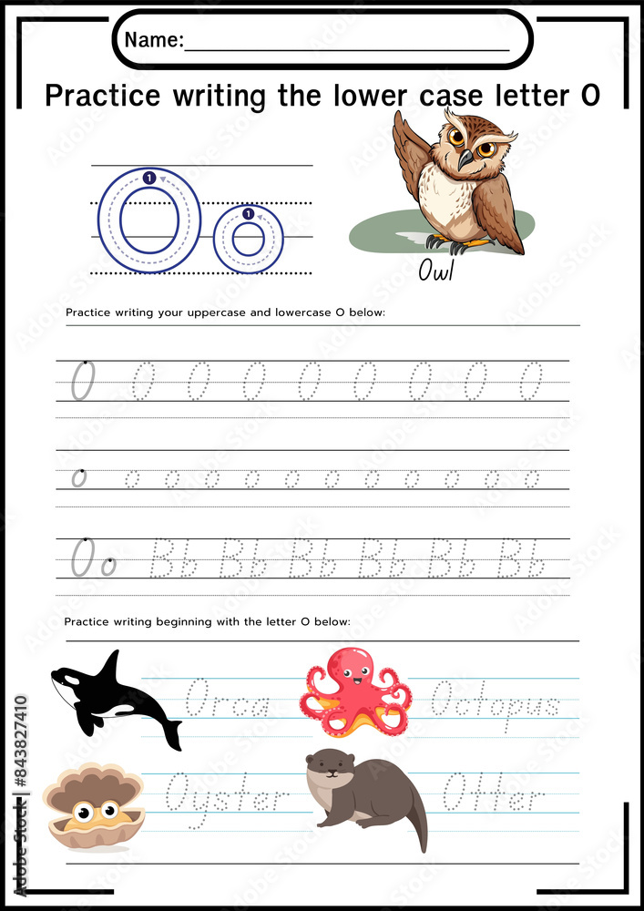 Stock-Illustration „English alphabet writing practice sheets with cute ...