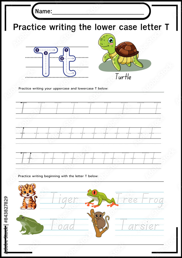 English alphabet writing practice sheets with cute pictures for kids to ...
