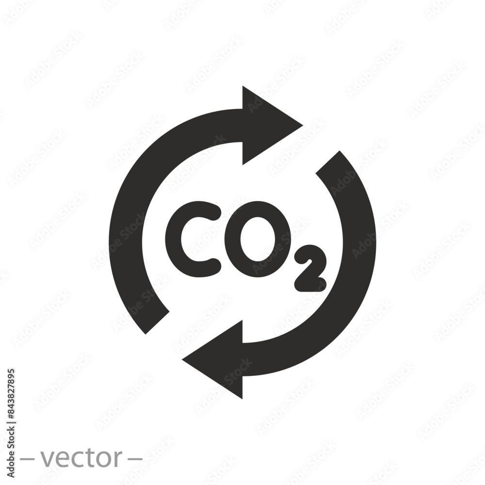 carbon circulation balance icon, recycling co2, offset or reduction emission, flat symbol on ...