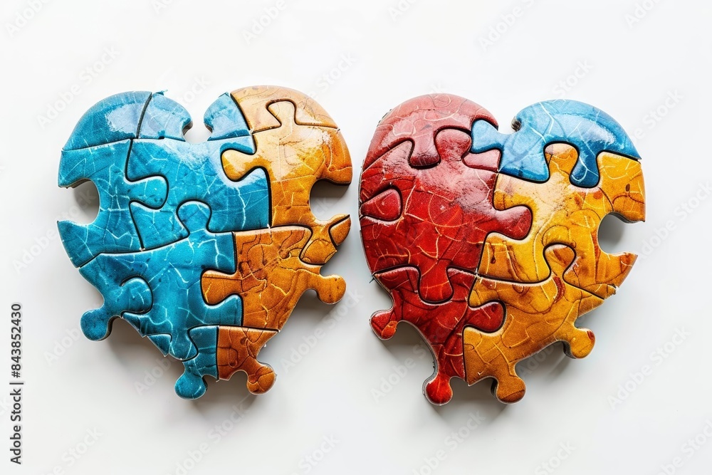 Heart and brain with puzzle pieces fitting together, symbolizing unity ...