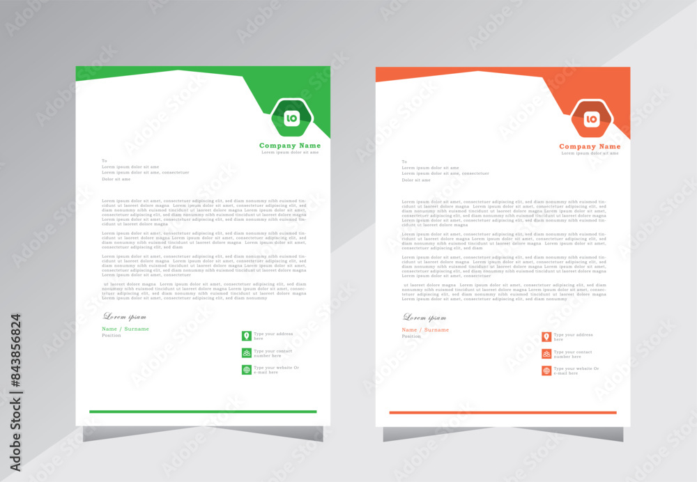 New letterhead template with standard A4 sizes, Green and orange colour ...