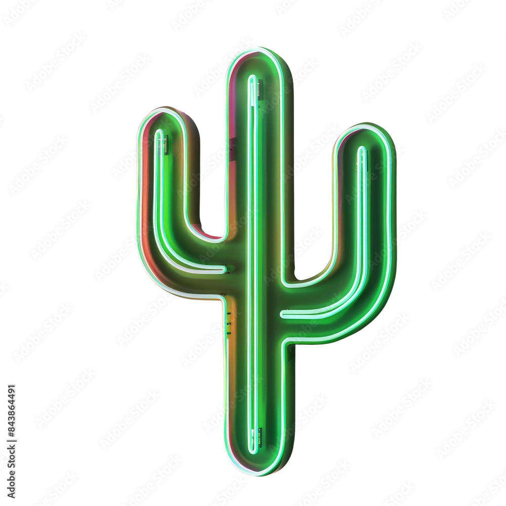 Neon green cactus icon with a glowing outline. Perfect for desert ...