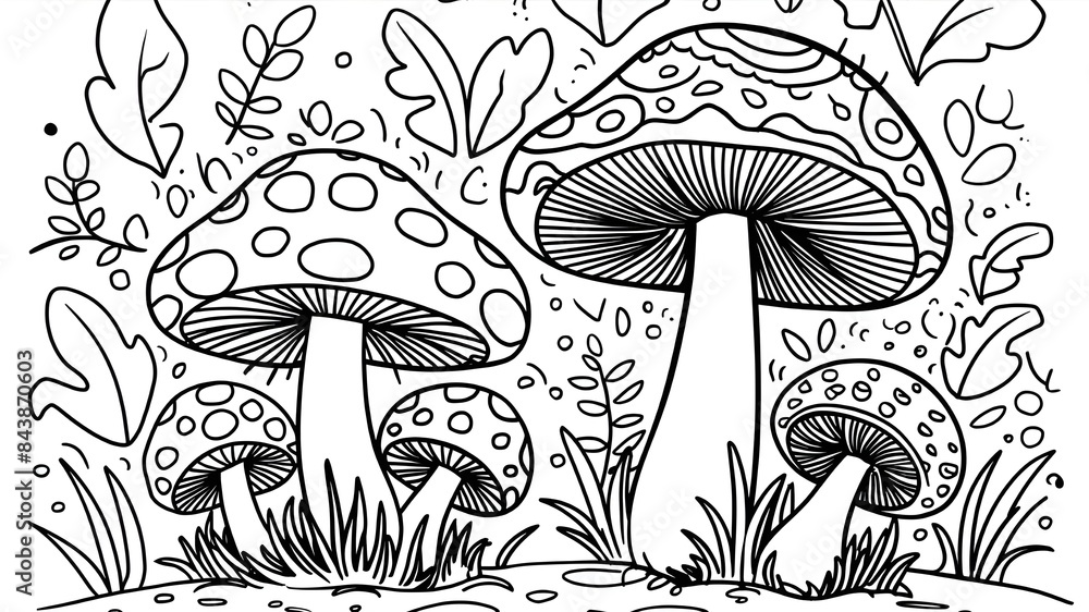 Coloring page: mushroom fungi art illustration, coloring page for ...