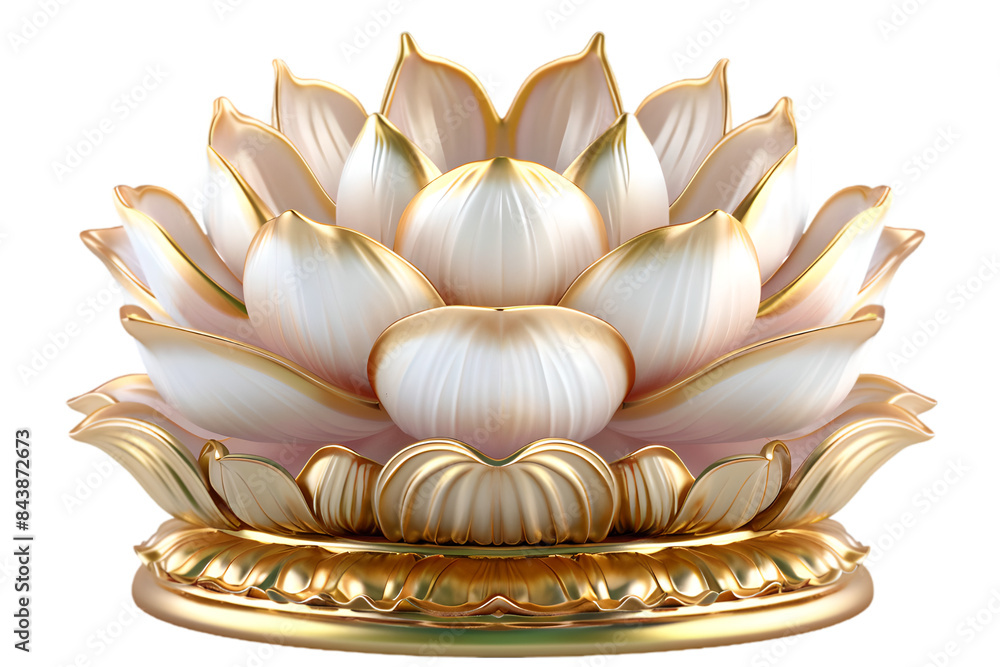 Lotus flower white golden statuette, isolated on transparent background ...