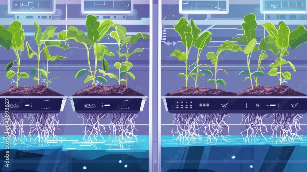 Illustration of a hydroponic farm where artificial intelligence ...