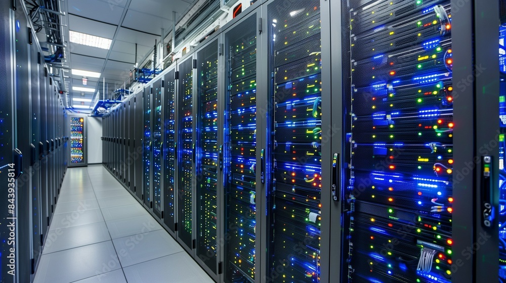 Server room interior. Modern server and communications. Data storage ...