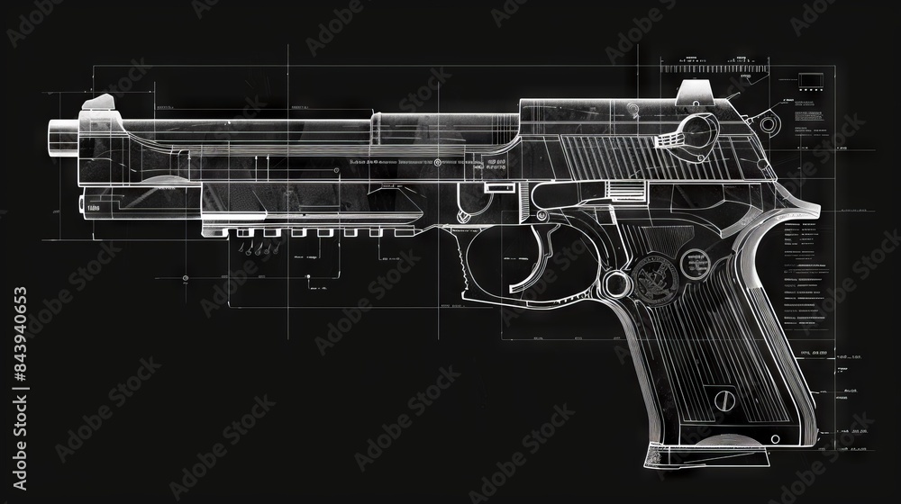 Detailed Technical Drawing of a Modern Semi-Automatic Handgun Stock ...