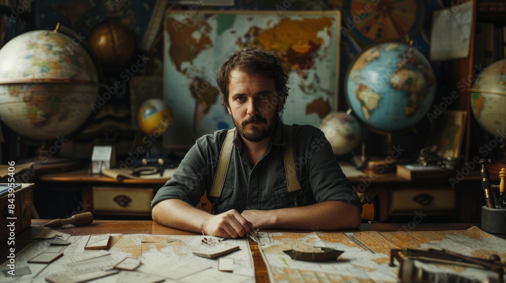 The picture of the cartographer working inside the workshop doing about ...