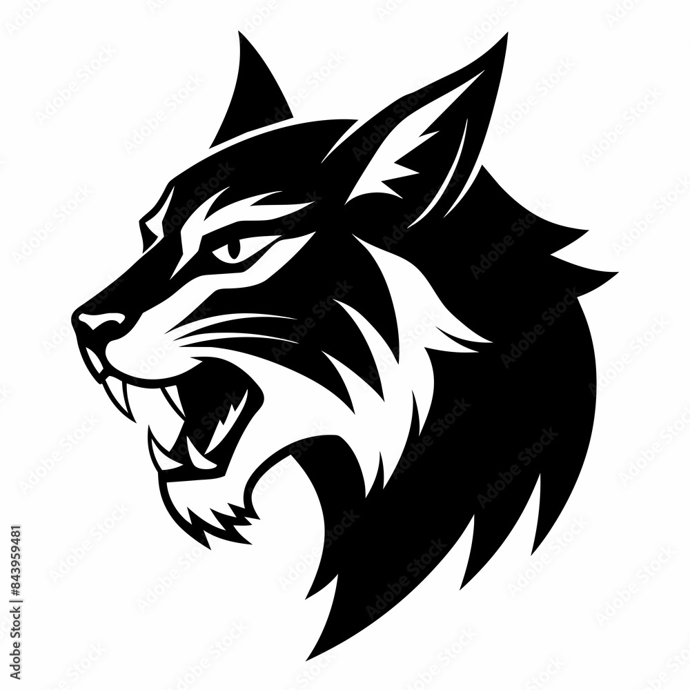 Bobcat angry head side view, vector silhouette, white background Stock ...