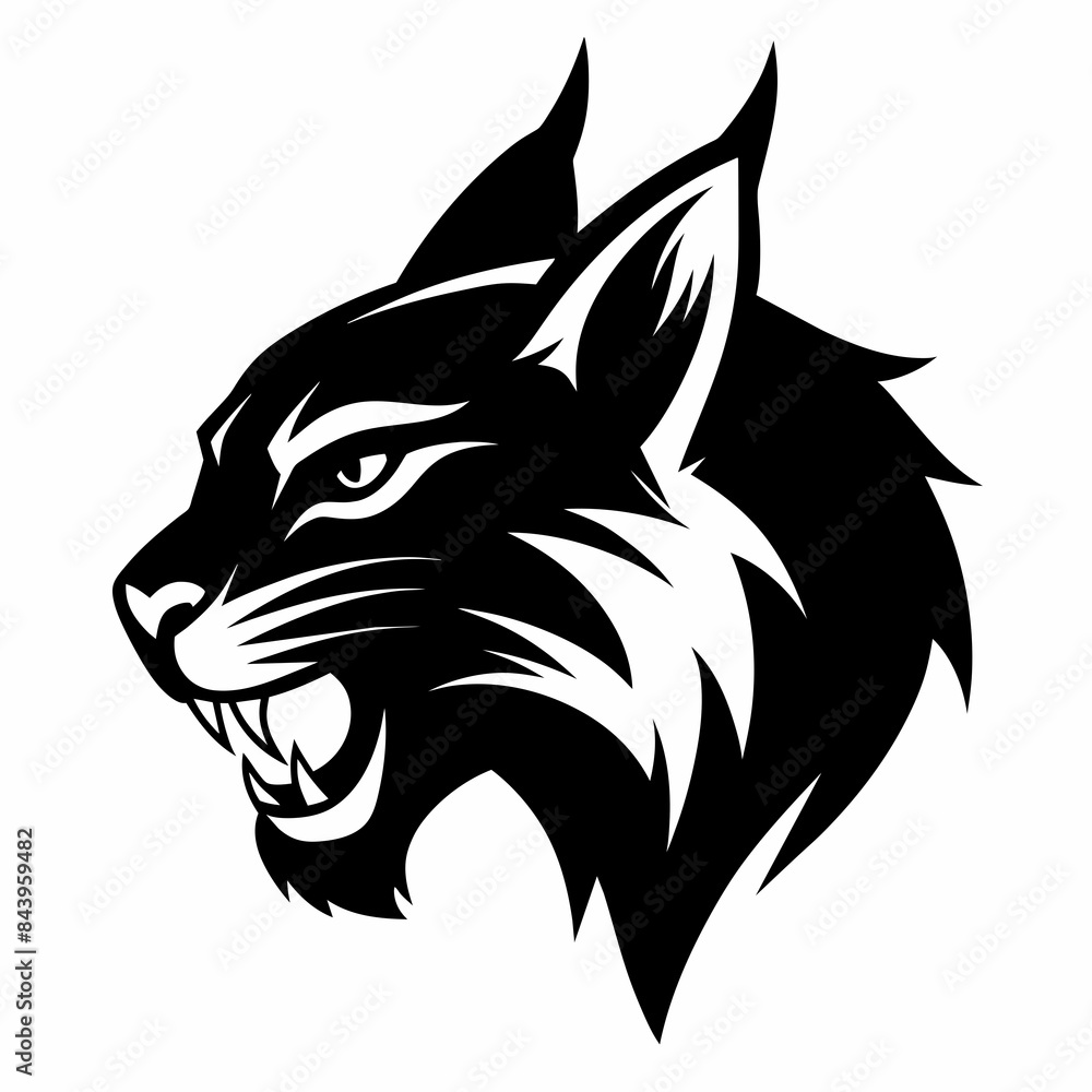 Bobcat angry head side view, vector silhouette, white background Stock ...