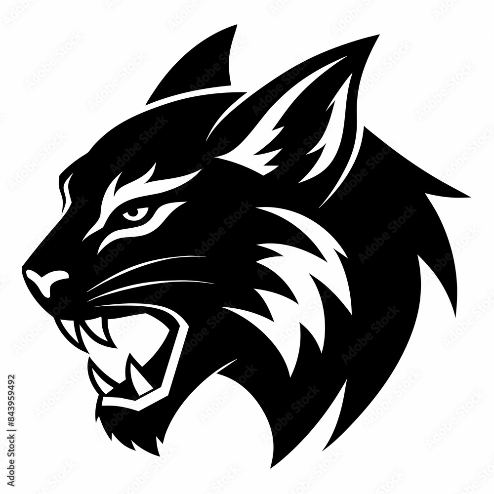 Bobcat angry head side view, vector silhouette, white background Stock ...