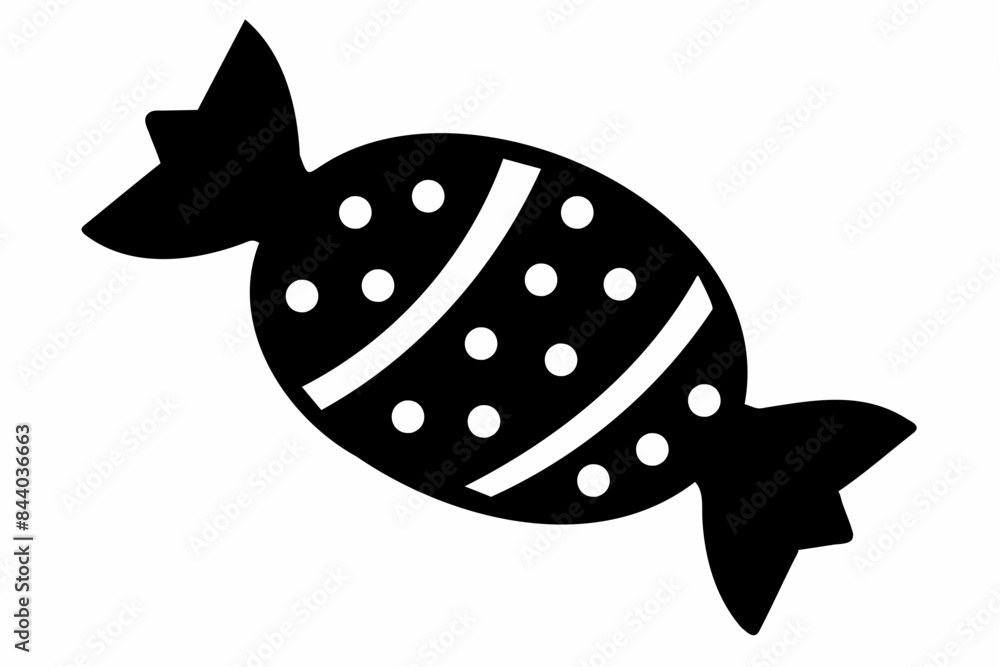 Black silhouette of candy wrapped in polka dot packaging. Isolated on ...