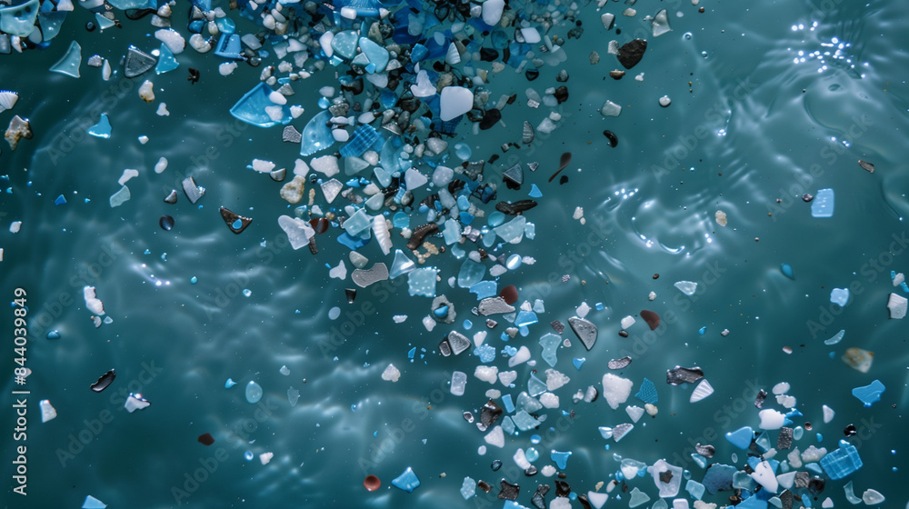 microplastics in the ocean. plastic pollution harming health. Stock ...