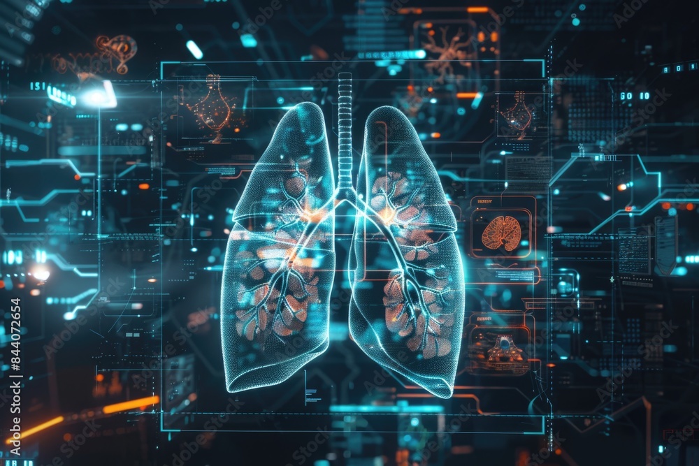 Anatomy of the human lungs, showing internal structures and details ...