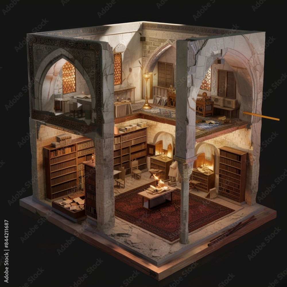 High-quality 3D model of an Islamic scriptorium, where scribes ...