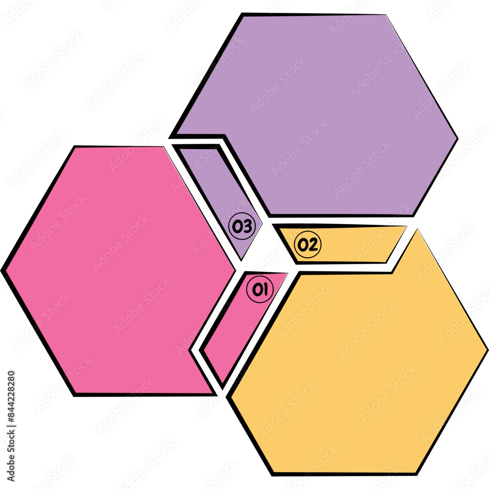Geometric diagram divided into 3 steps, options or processes. Geometric ...