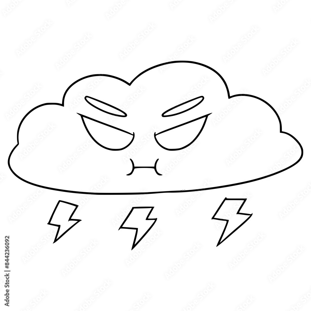 cloud thunder cartoon illustration hand drawn outline vector Stock ...