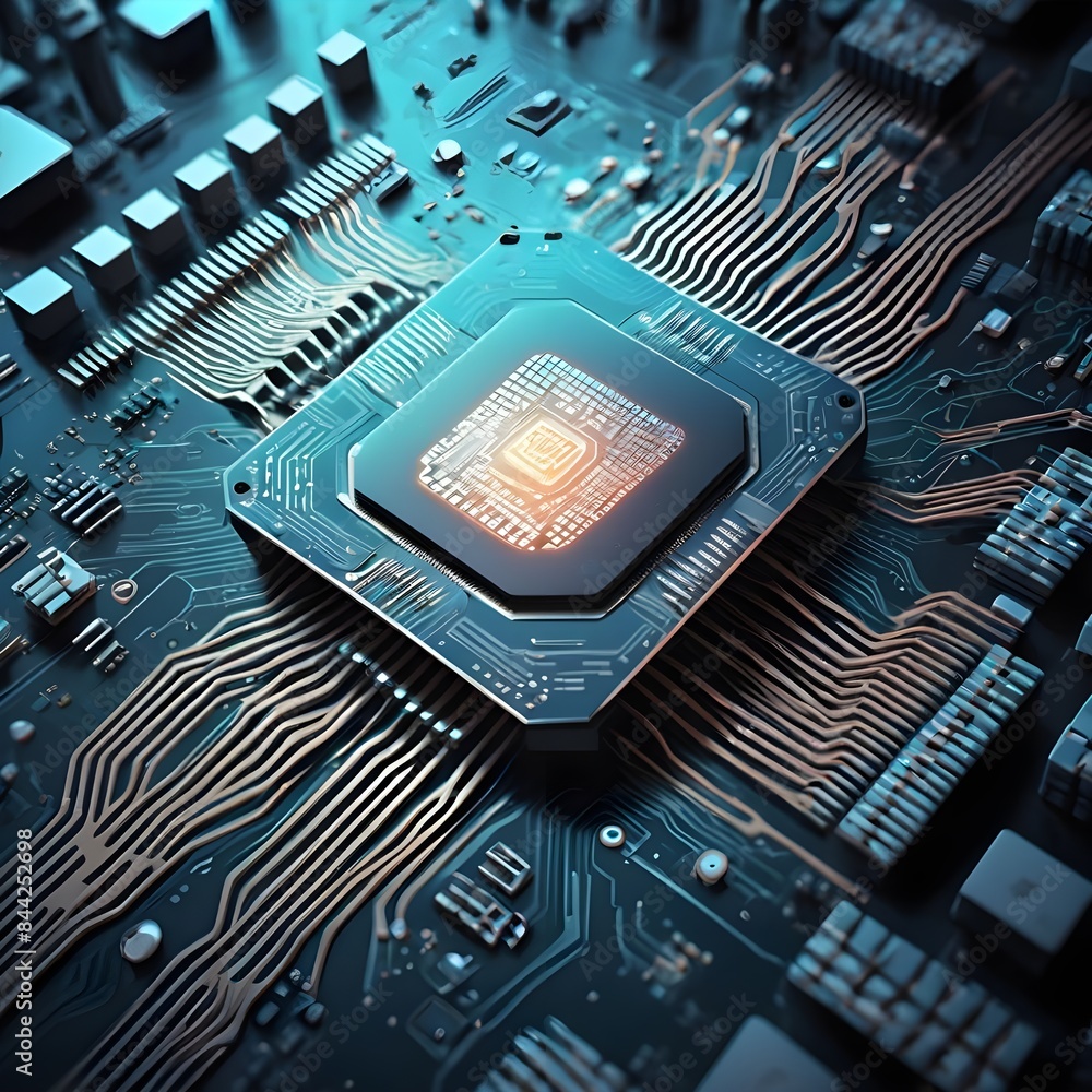 electronic circuit board with processor, Computer Chips in vibrant ...