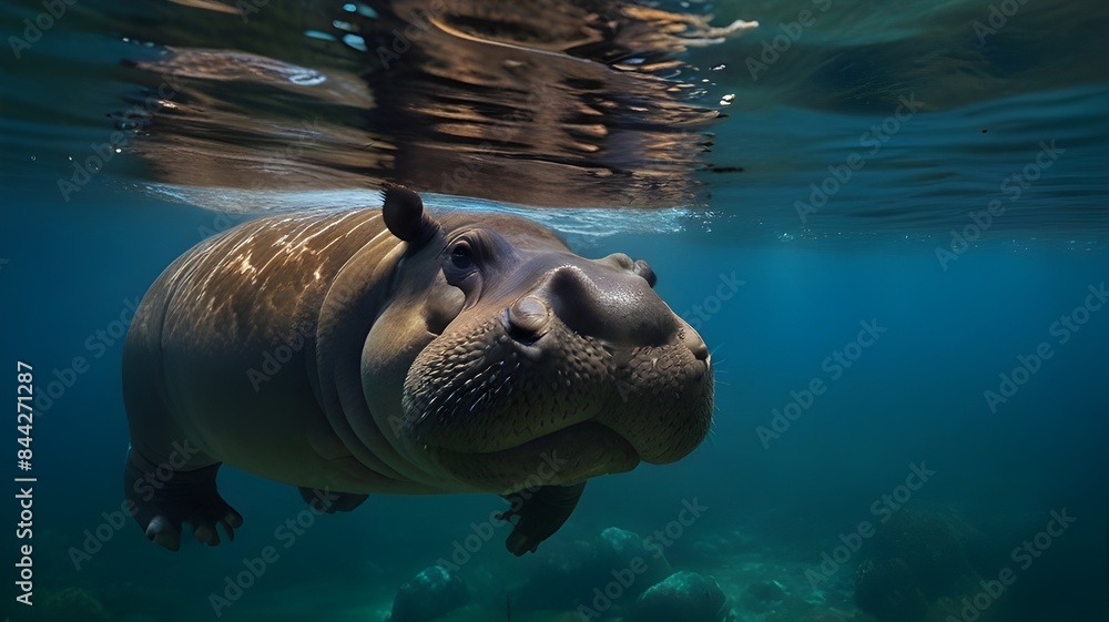hippopotamus swimming in the water, Baby hippo under water, An ...