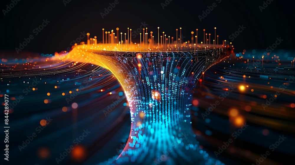 Big data technology and information funnel concept. Large digital ...