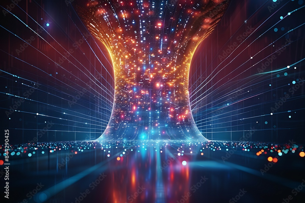 Big data technology and information funnel concept. Large digital ...