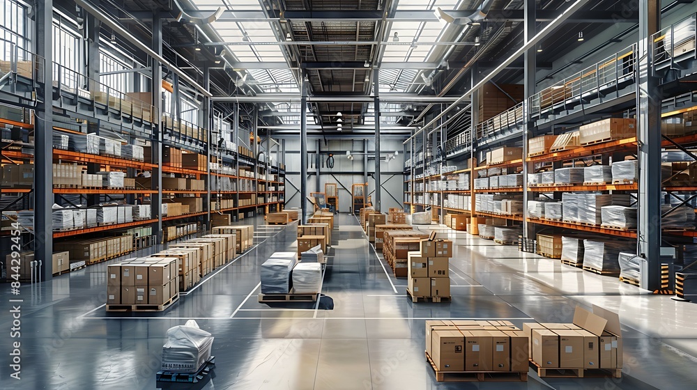 Organized warehouse interior showcases efficiency in logistics and ...