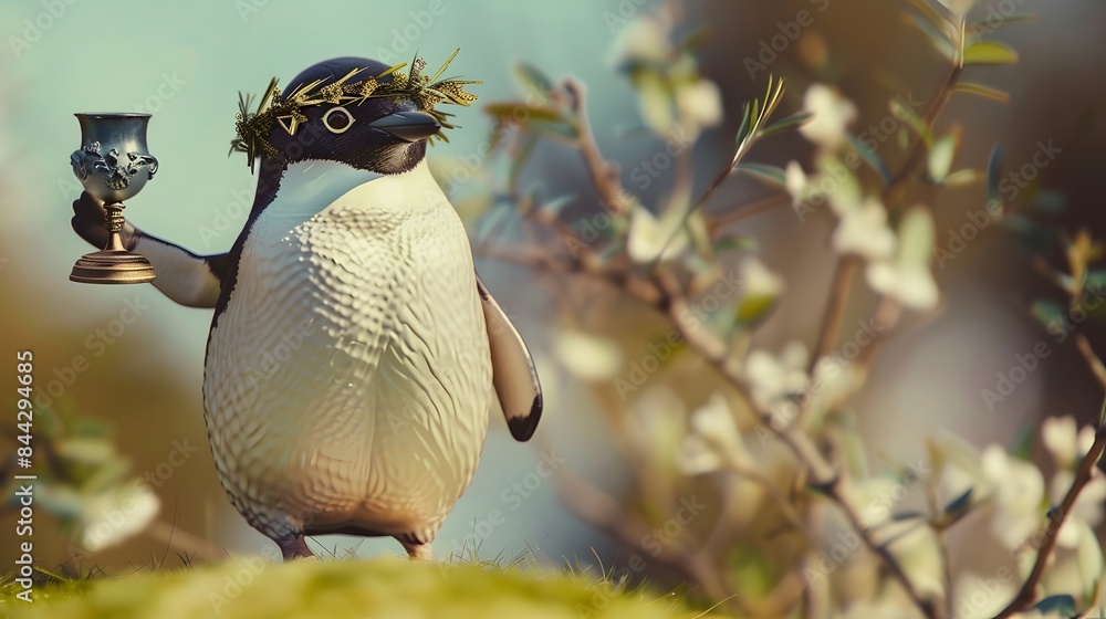 Illustration of Penguin celebrating a golf victory, holding a tiny ...