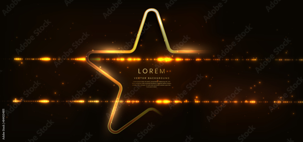 Abstract gold star lines on black background with lighting effect bokeh and copy space for text ...