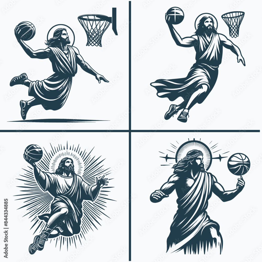 Jesus Playing Basketball Svg vector silhouette bundle file Stock Vector ...