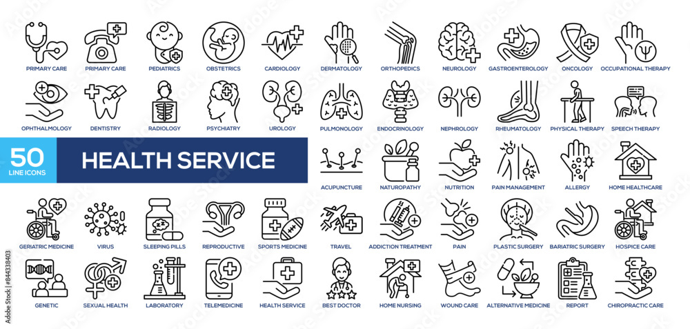 Health Service icon collection line style. primary care, emergency care ...