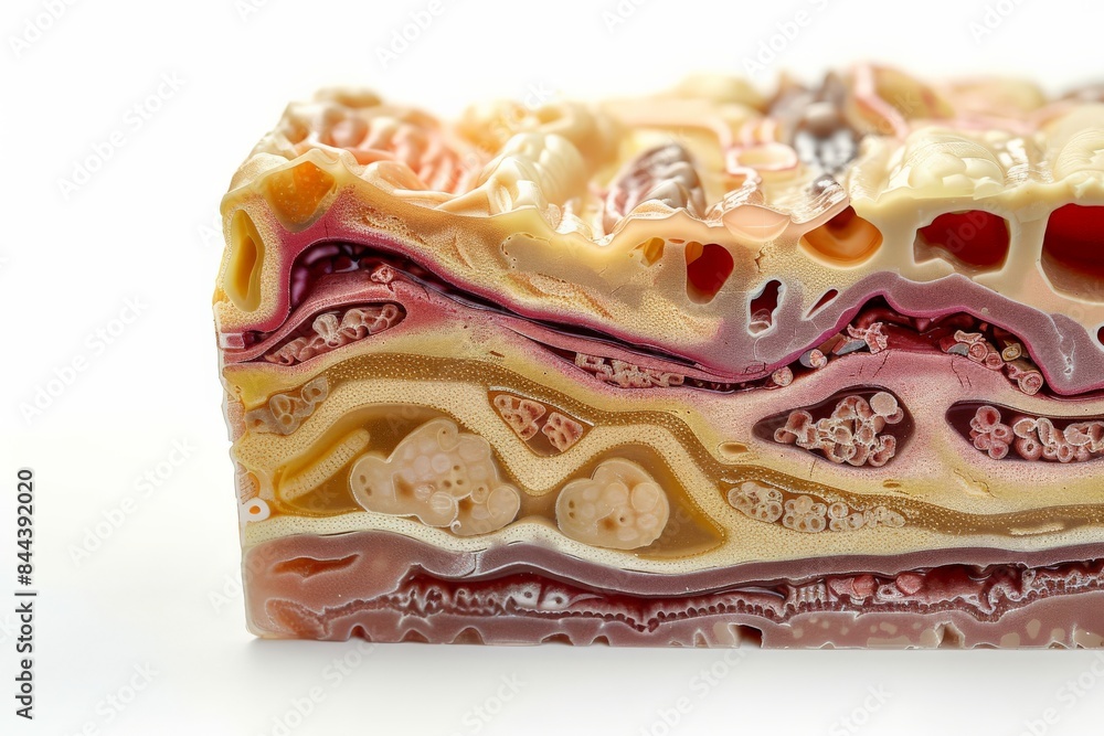 A detailed plastic model of human skin, showing the layers from the ...