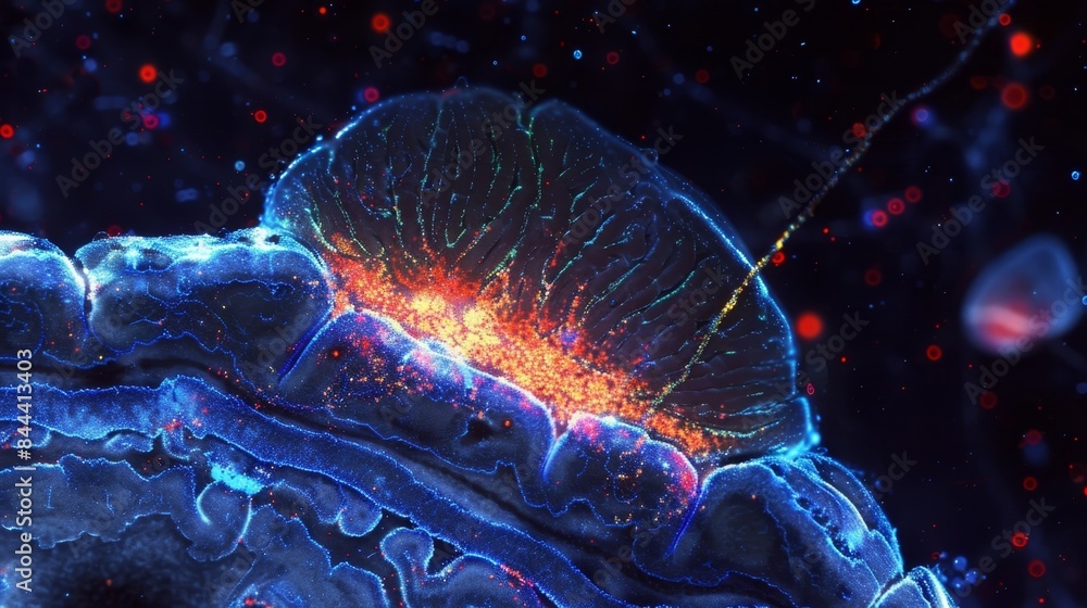 Micrograph of a dopamine receptor knockout mouse brain demonstrating ...