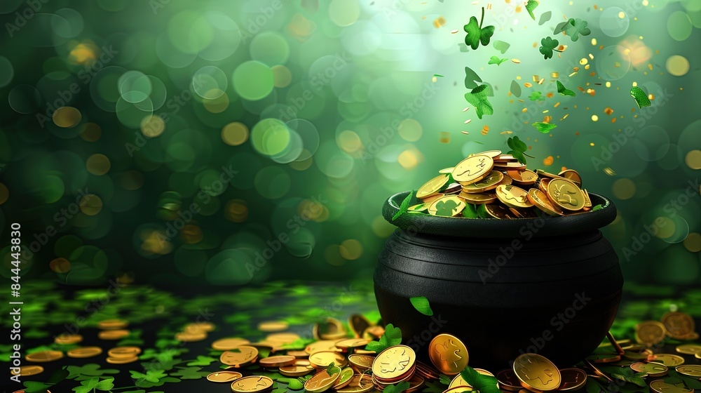 Pot of Gold and Shamrocks: St. Patrick's Day Digital Art Background ...