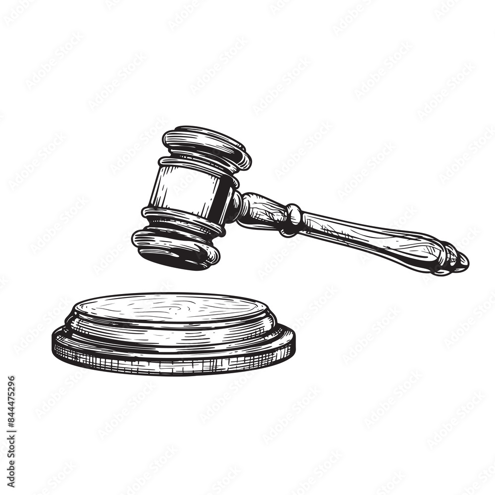 Gavel sketch drawing. Hand drawn hammer of judge or auctioneer. Vector ...